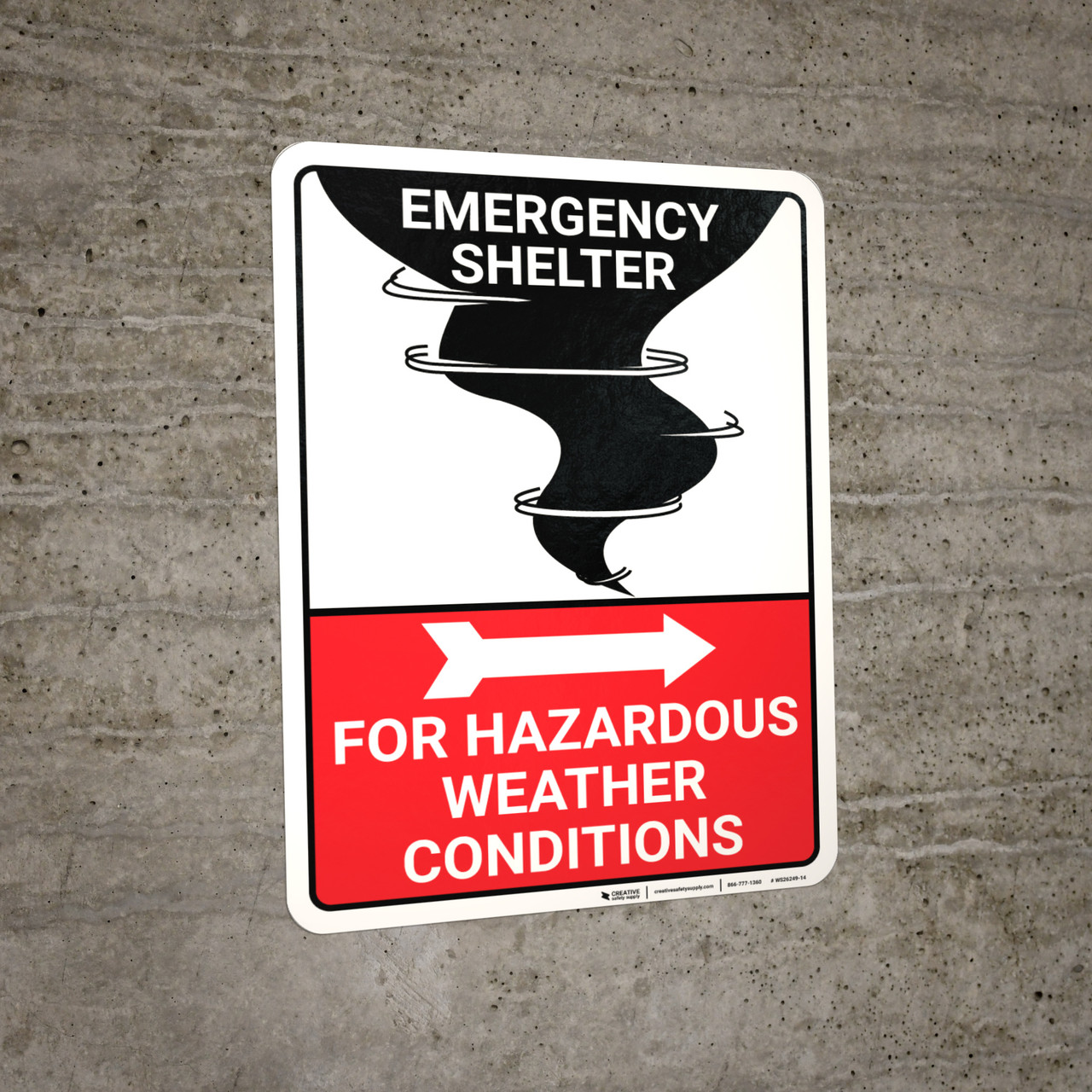 Emergency Shelter Hazardous Weather with Right Arrow and Icon Portrait ...