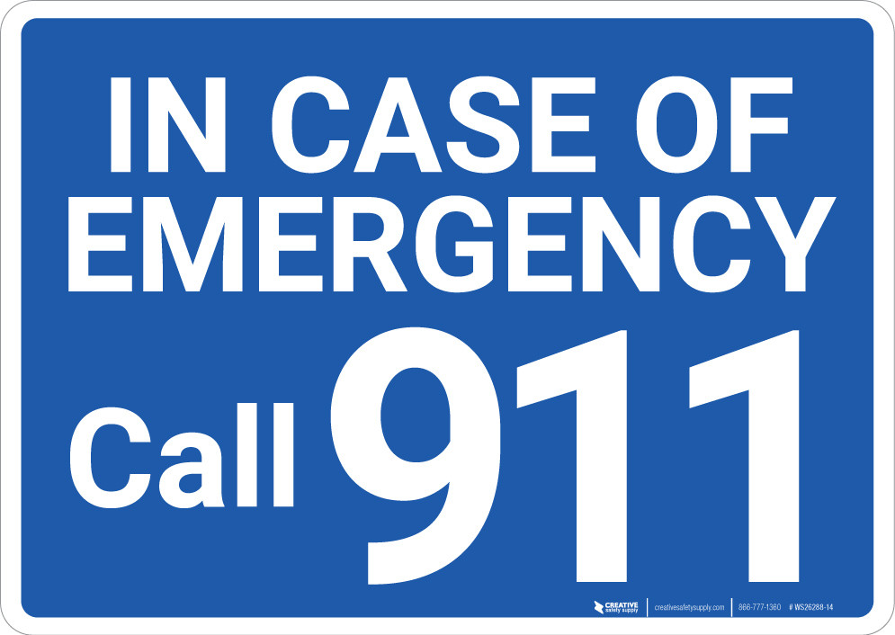 In Case Of Emergency Call 911 Blue Landscape - Wall Sign