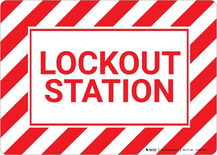 Lock Out Station with Hazard Border Landscape - Wall Sign