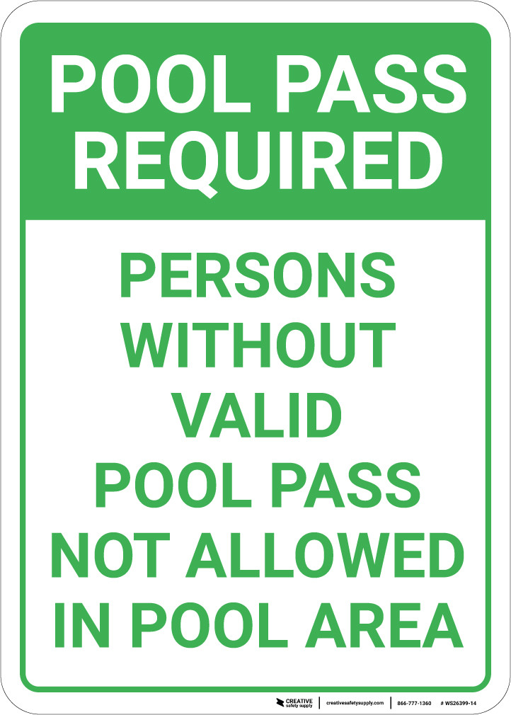 Pool Pass Required Portrait - Wall Sign