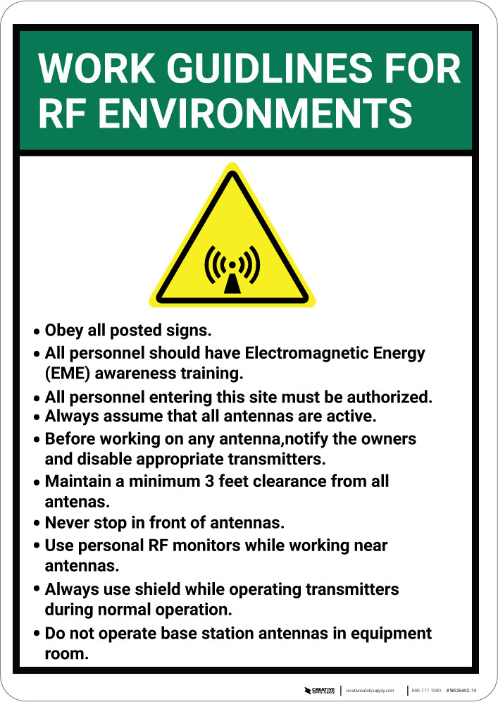 Work Guidelines For Rf Environments with Icon Portrait - Wall Sign