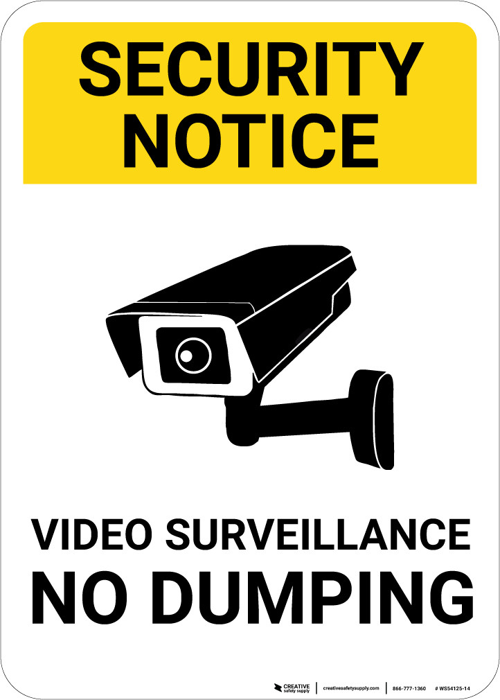 Security Notice: Video Surveillance No Dumping Portrait - Wall Sign