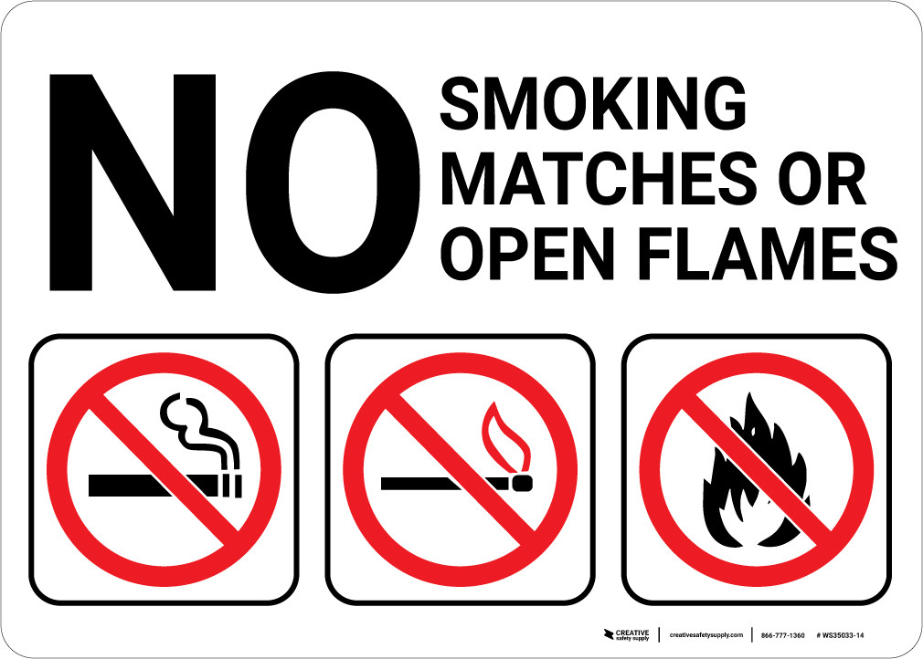 No Smoking Matches Or Open Flames with Icons Landscape - Wall Sign ...