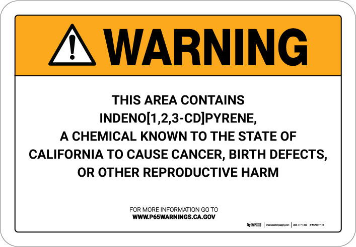 Warning: Prop 65 Indeno[1,2,3-CD]Pyrene - Wall Sign