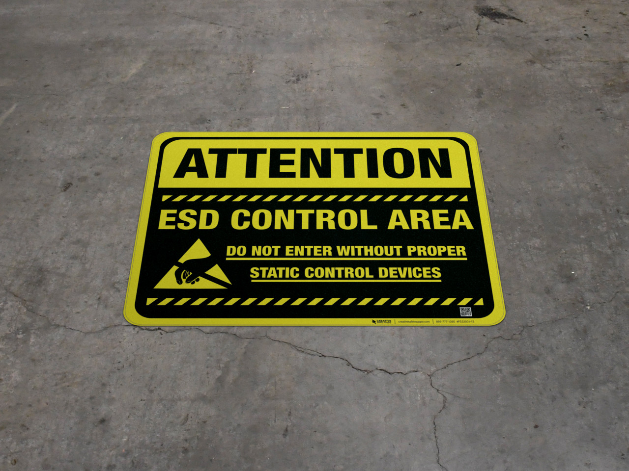 Floor Sign - Attention ESD Control Area (black background)