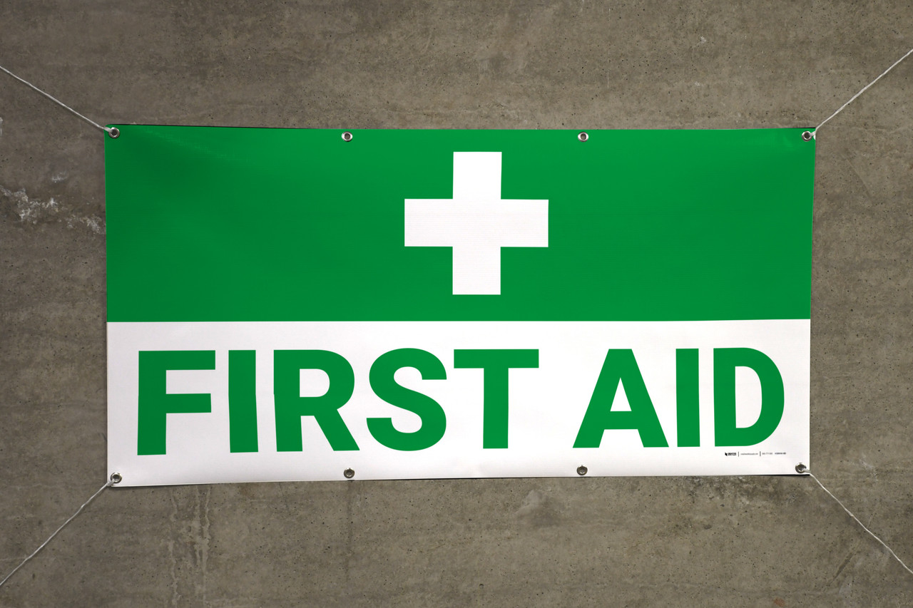 Cross First Aid Sign Green Banner
