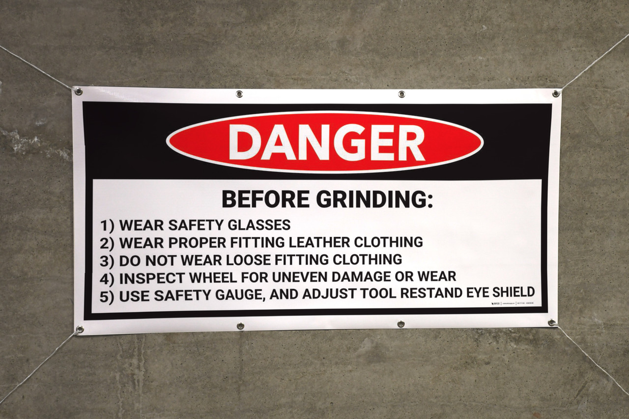 Danger Before Grinding Framed Banner | Creative Safety Supply