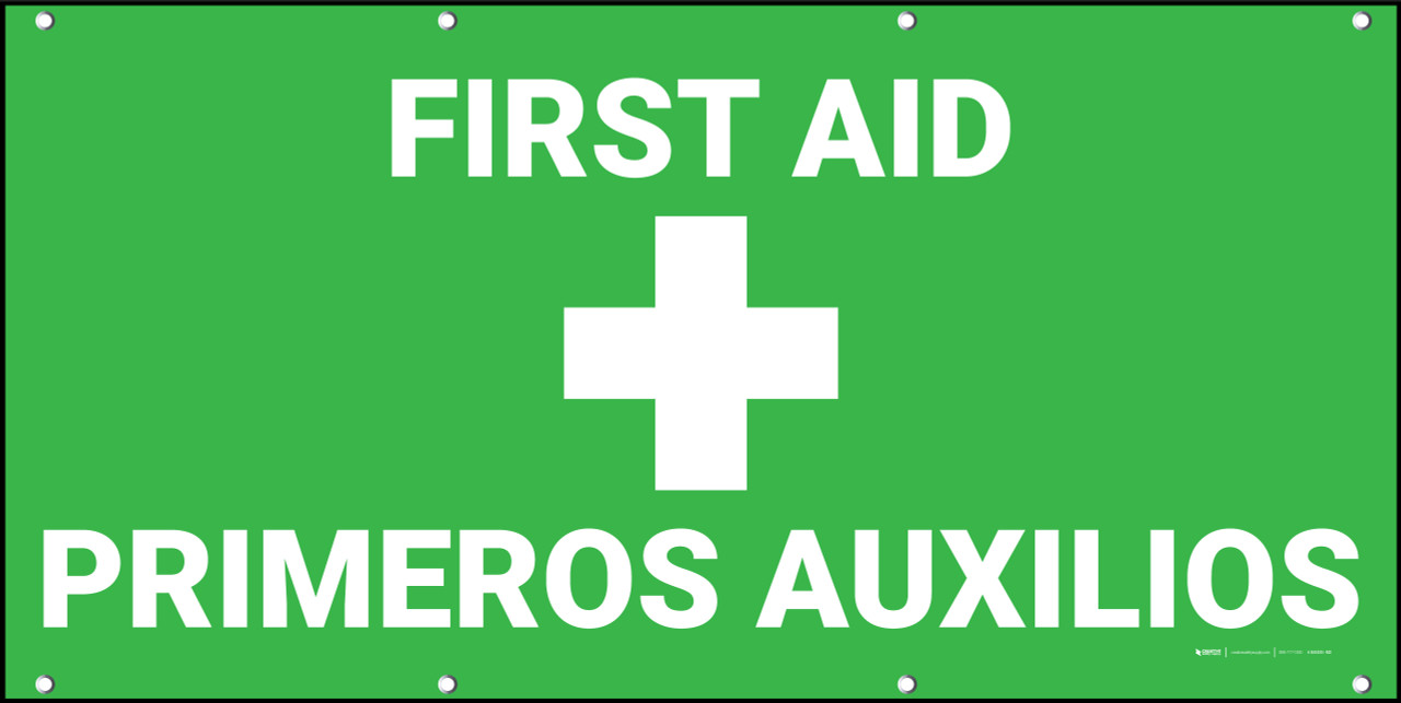 First Aid (Bilingual Spanish with white cross) Banner | Creative Safety ...