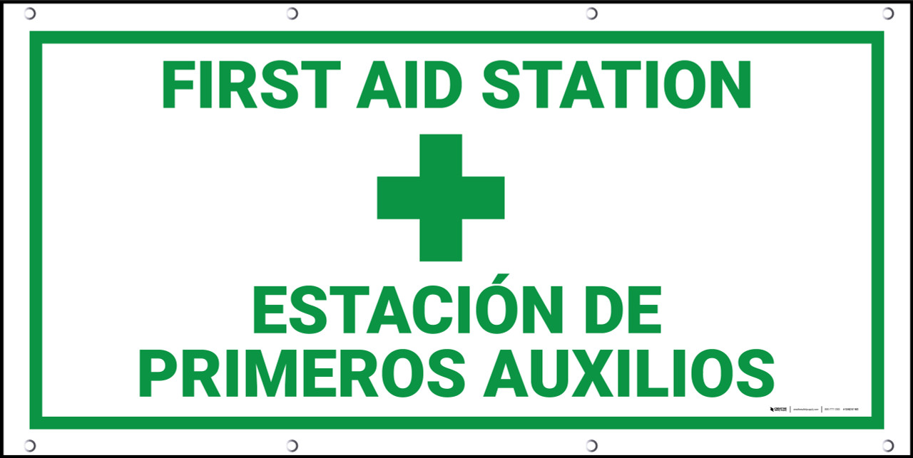 First Aid First Aid Station Bilingual Spanish Banner | Creative Safety ...