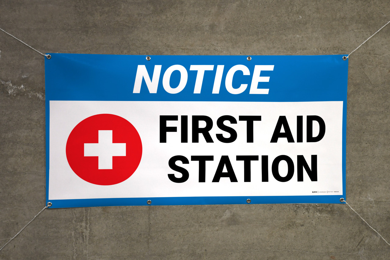 Notice First Aid Station with Icon Banner
