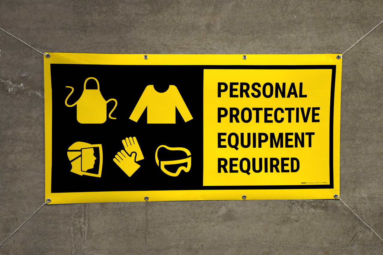 PPE Required Icons On Black Background Banner | Creative Safety Supply