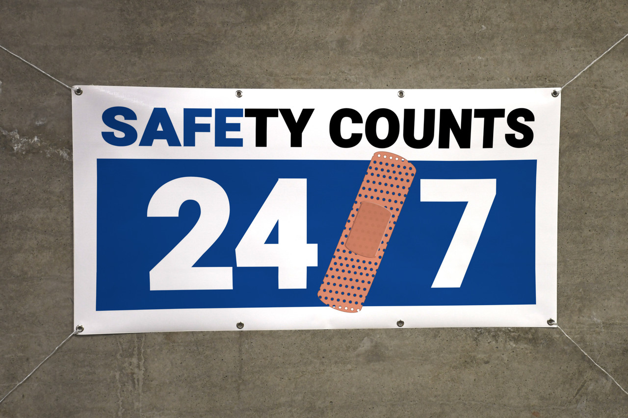 Safety Counts 24/7 Blue Banner | Creative Safety Supply
