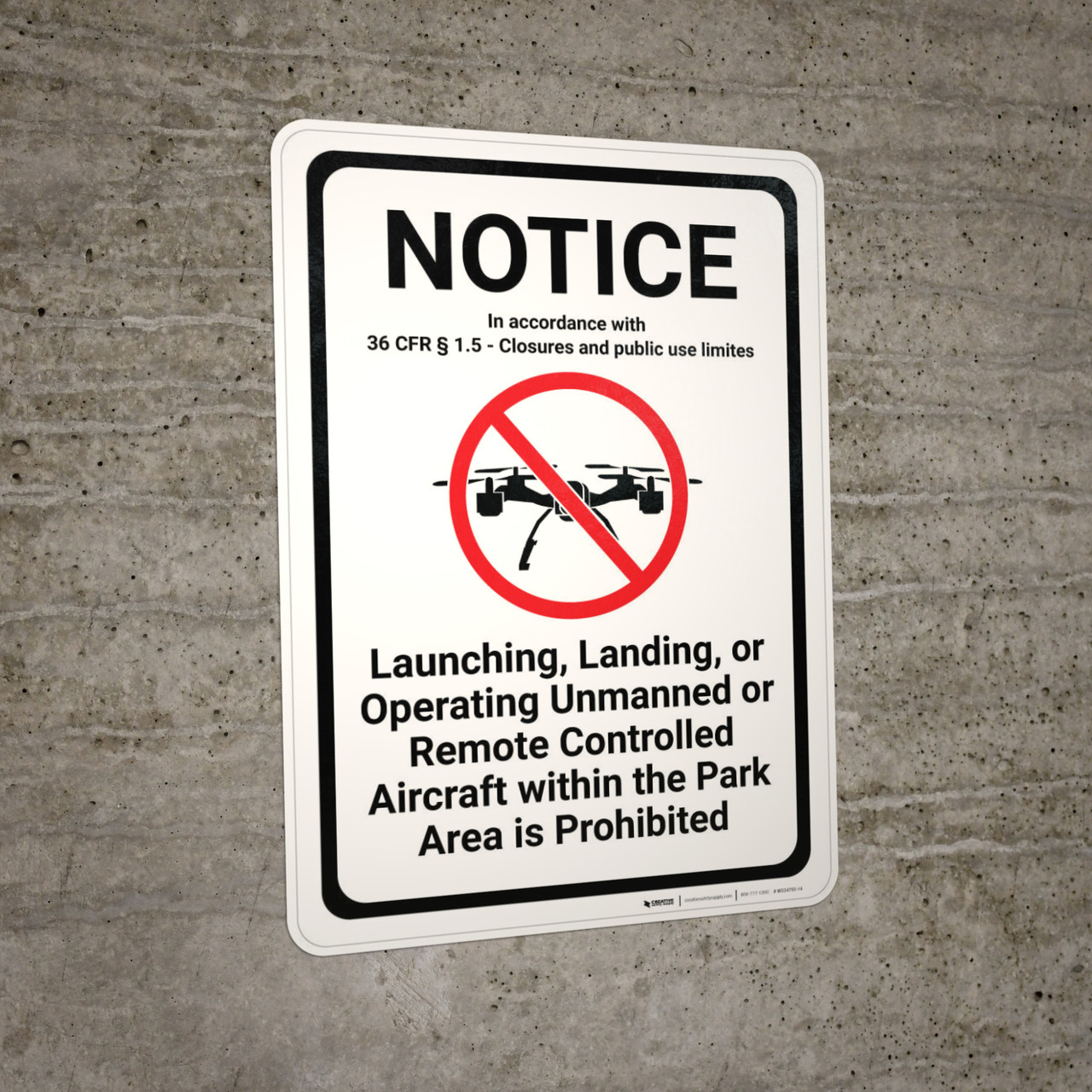 Notice: Operating Aircraft Within Park Area is Prohibited - Wall Sign