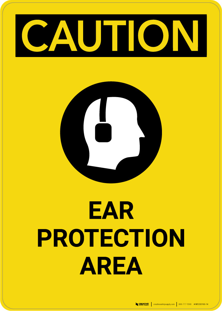 Caution: PPE Ear Protection Area With Graphic - Portrait Wall Sign