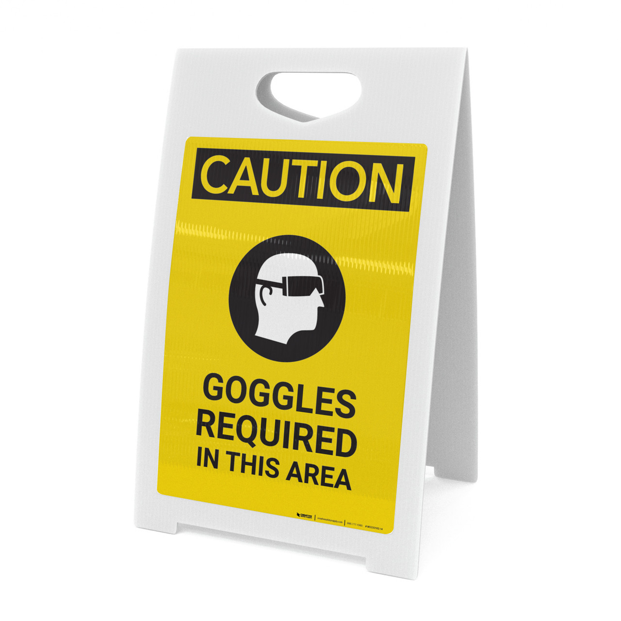 Caution: PPE Goggles Required in This Area With Graphic - A-Frame Sign