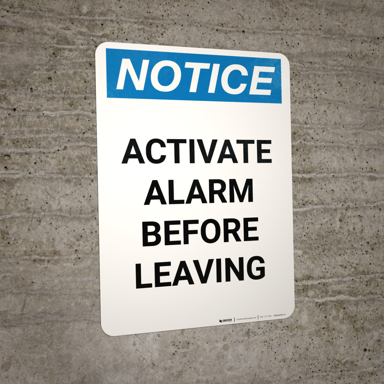 Notice: Activate Alarm Before Leaving - Portrait Wall Sign | Creative ...