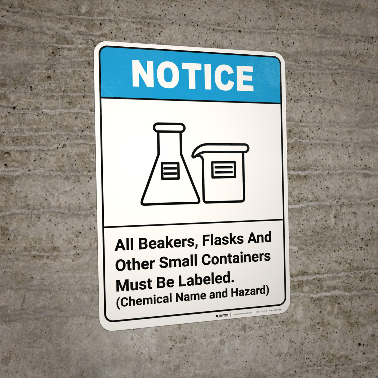 Notice: All Beakers Flasks And Other Small Containers - Portrait Wall Sign