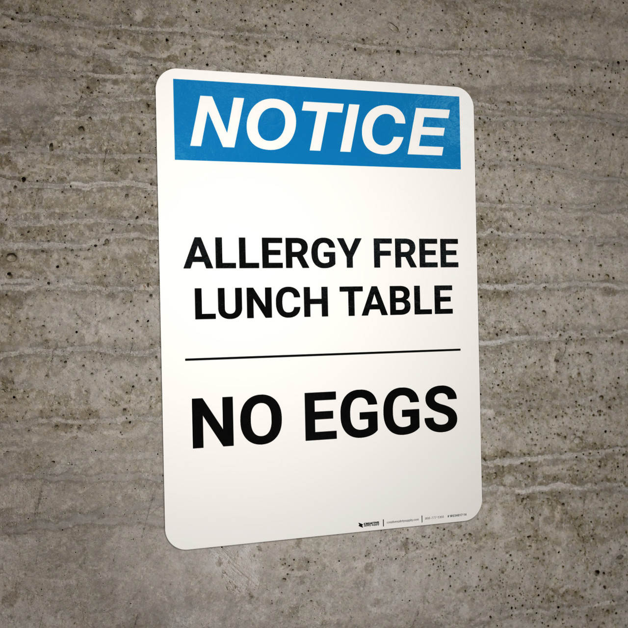 Notice: Allergy Free Lunch Table No Eggs - Portrait Wall Sign
