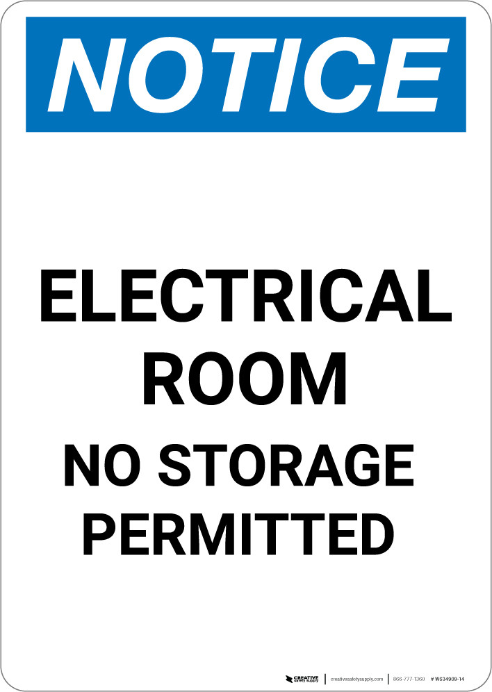 Notice: Electrical Room No Storage Permitted - Portrait Wall Sign ...