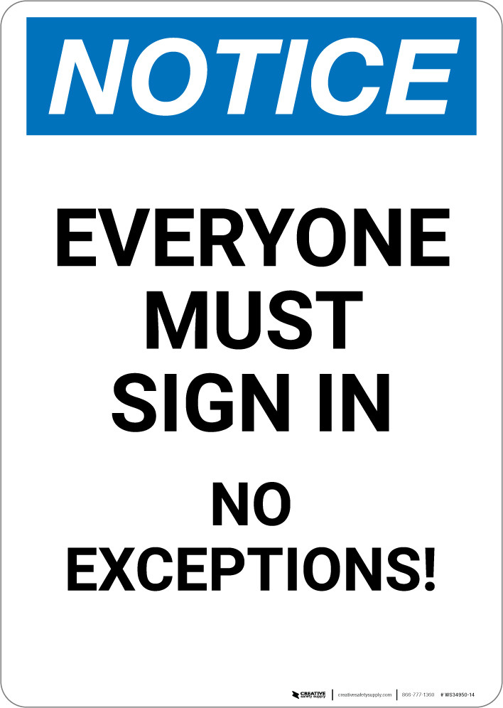 Notice: Everyone Must Sign In - Portrait Wall Sign