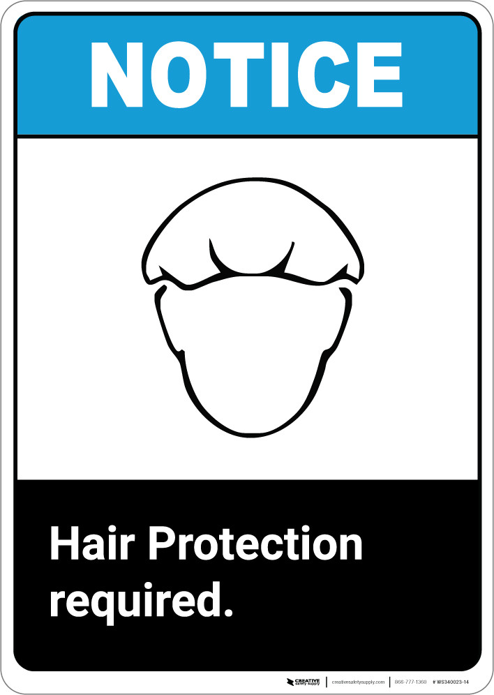 Notice: Hair Protection Required with Icon ANSI - Portrait Wall Sign