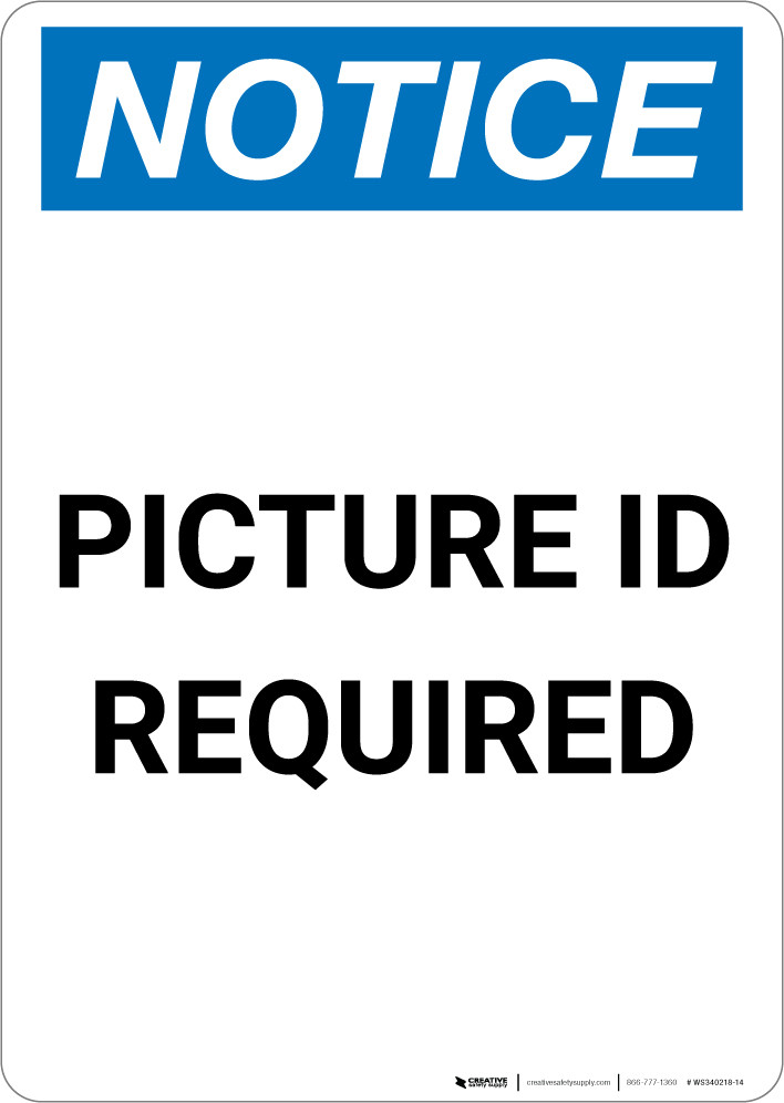 Notice: Picture ID Required - Portrait Wall Sign