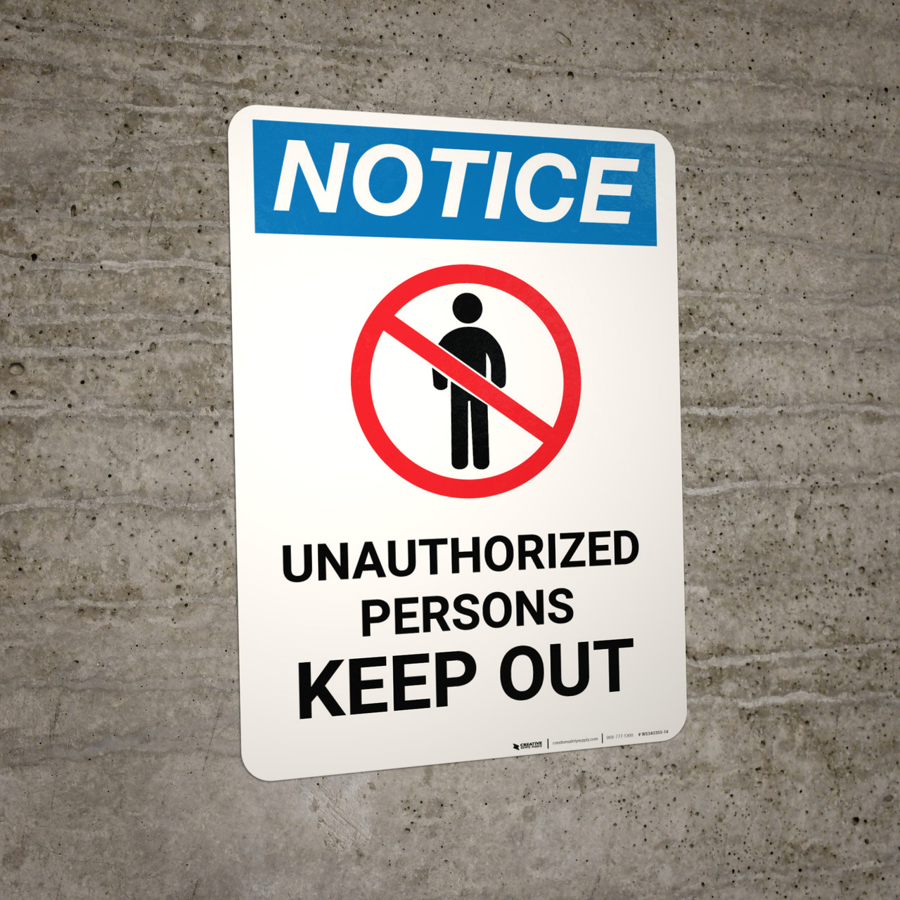 Notice: Unauthorized Persons Keep Out with Hand Icon - Portrait Wall Sign
