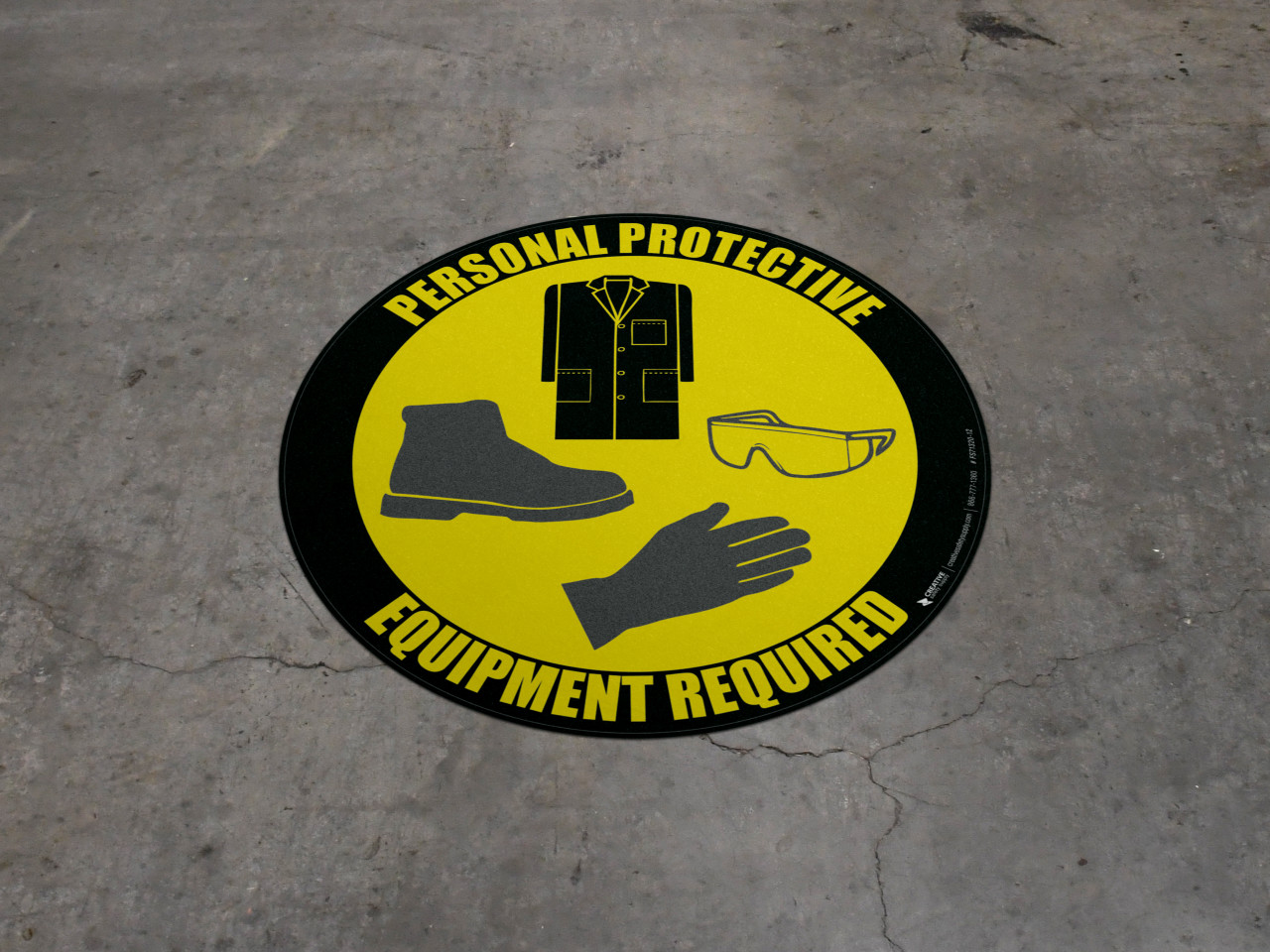 PPE Lab Coat, Goggles, Gloves, and Shoes Floor Sign