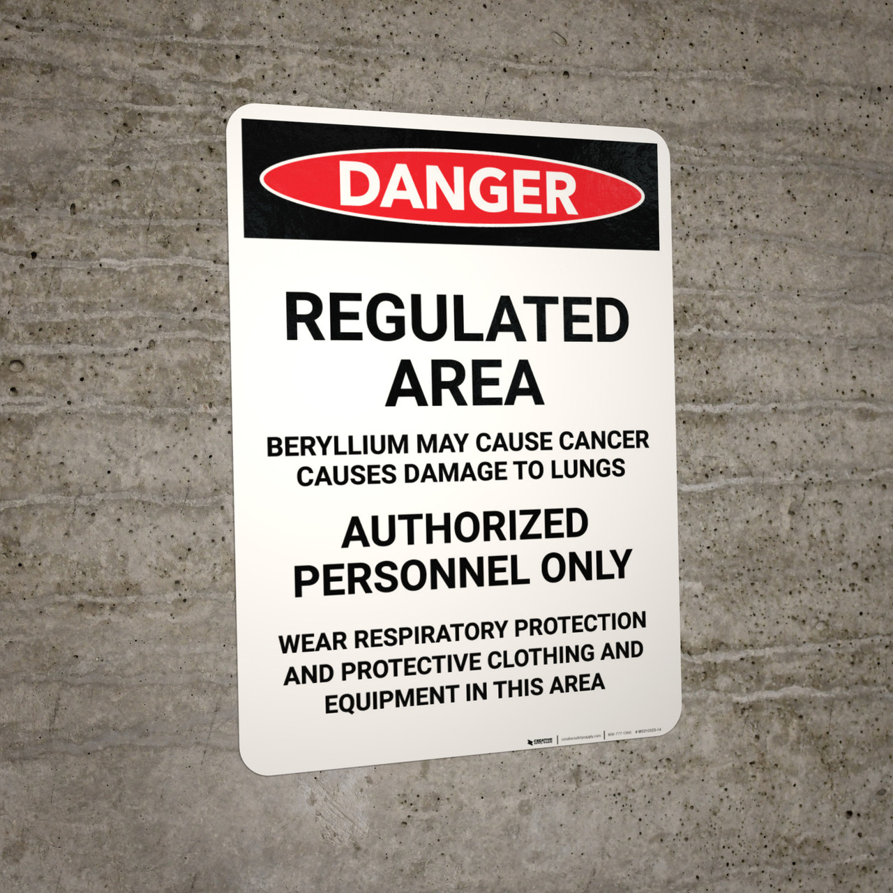 Beryllium Cancer Regulated Area - Portrait Wall Sign