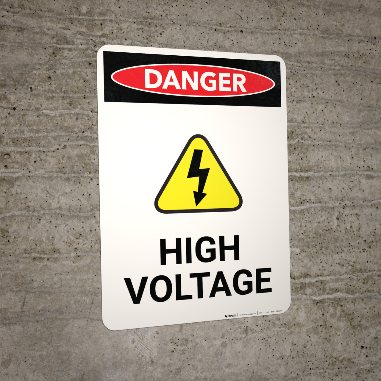 High Voltage With Hazard Icon - Portrait Wall Sign