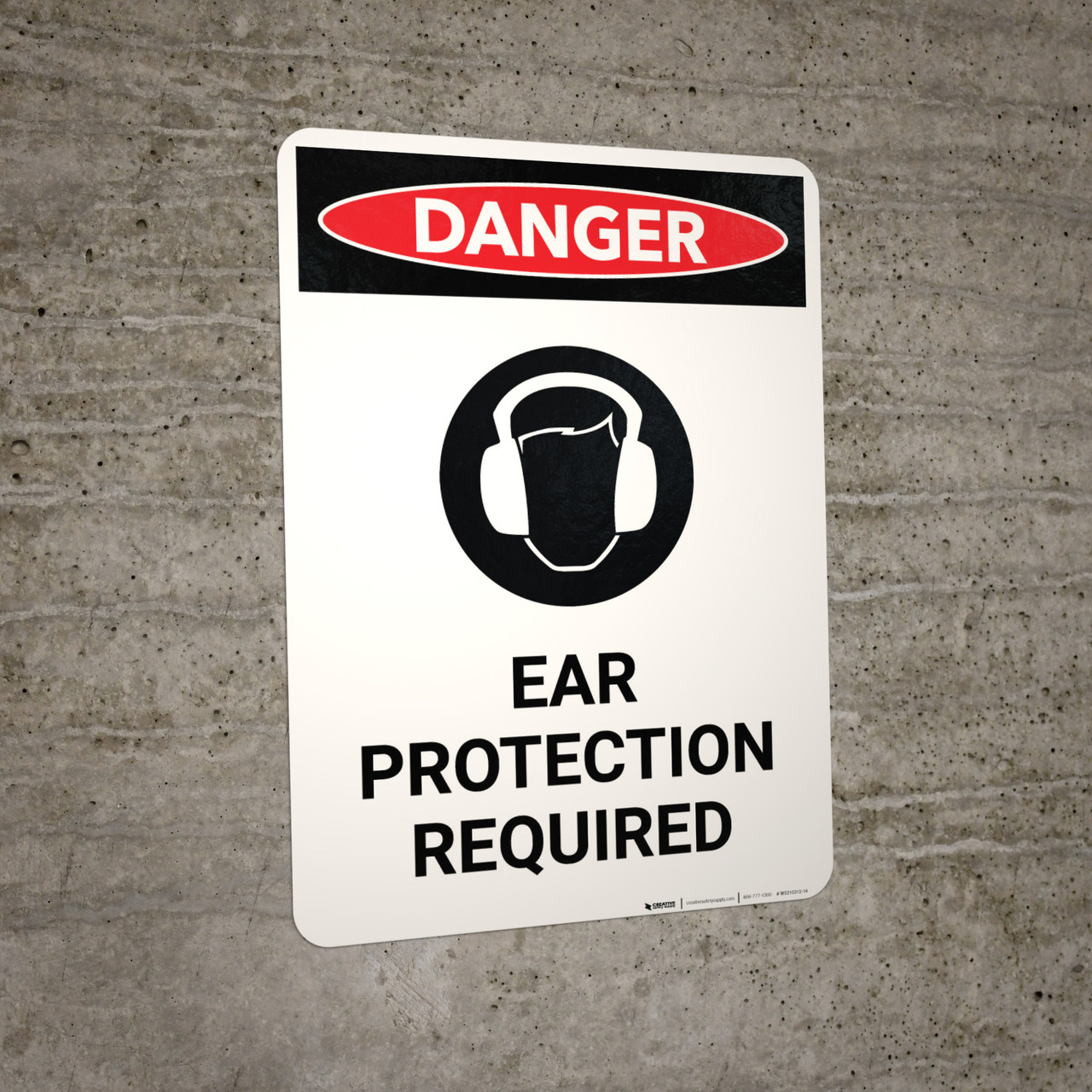 Danger: Ear Protection Required with Icon - Portrait Wall Sign