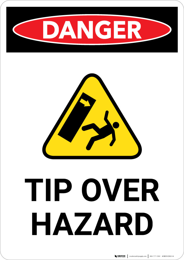 Tip Over Hazard with Icon - Portrait Wall Sign