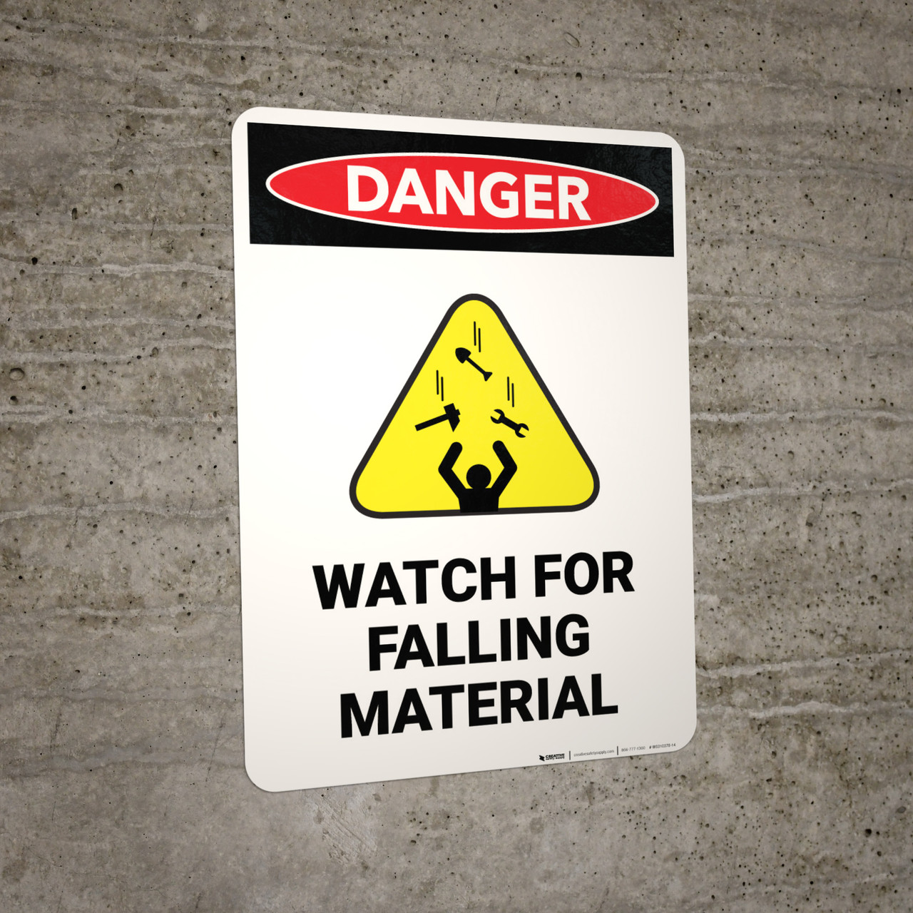 Watch For Falling Material with Hazard Icon - Portrait Wall Sign