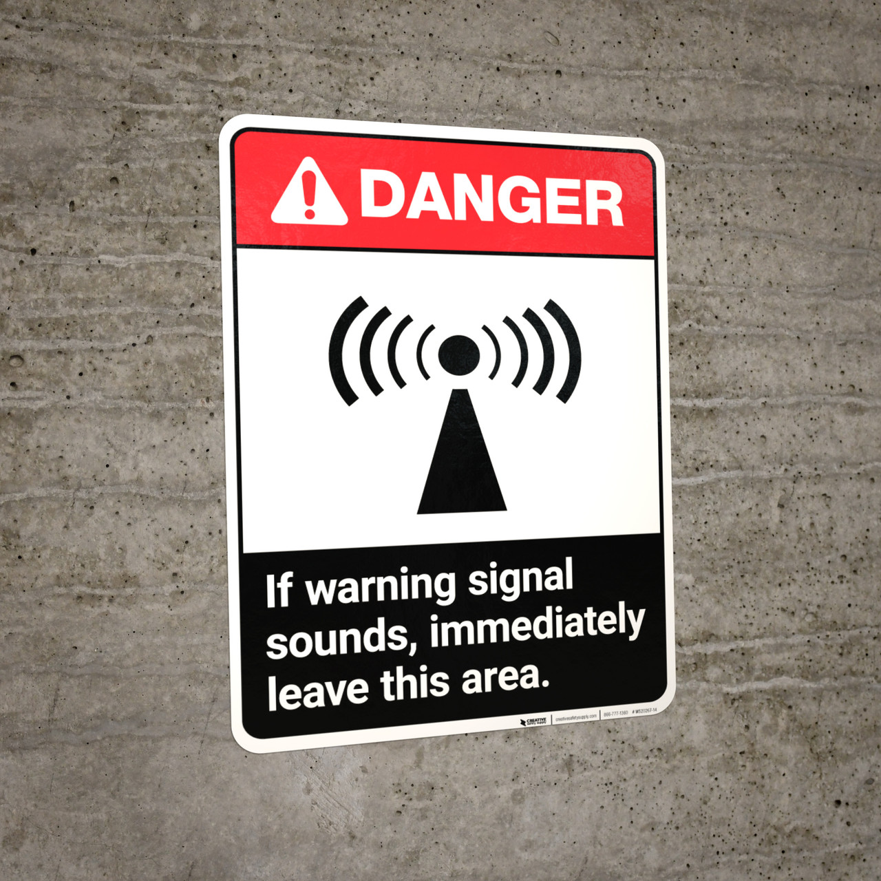 If Warning Signal Sounds Leave Area ANSI - Portrait Wall Sign ...