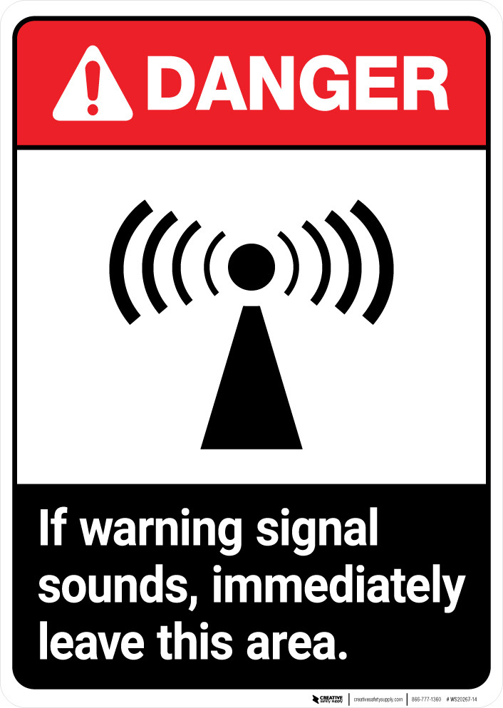 If Warning Signal Sounds Leave Area ANSI - Portrait Wall Sign ...