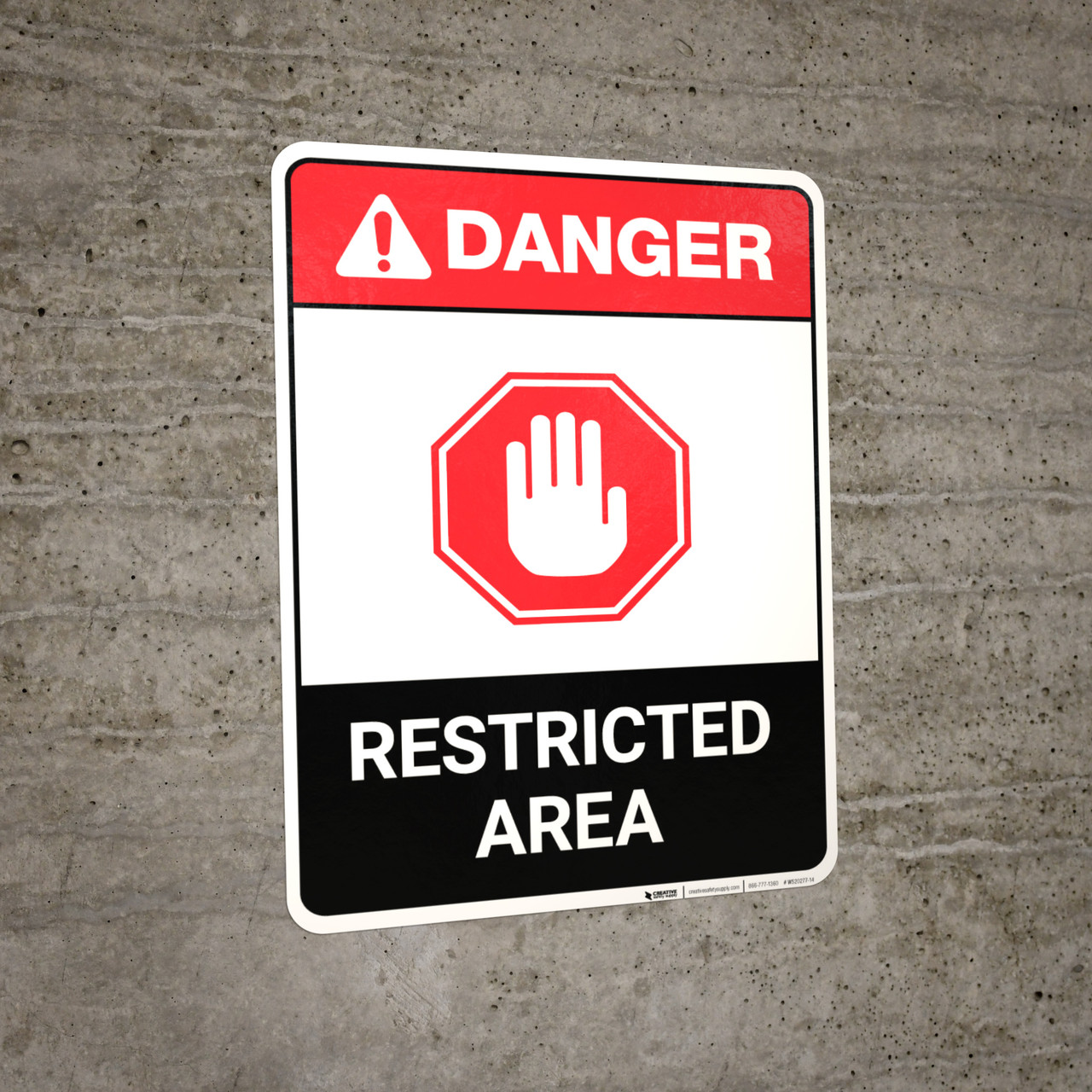 Restricted Area With Icon ANSI - Portrait Wall Sign | Creative Safety ...