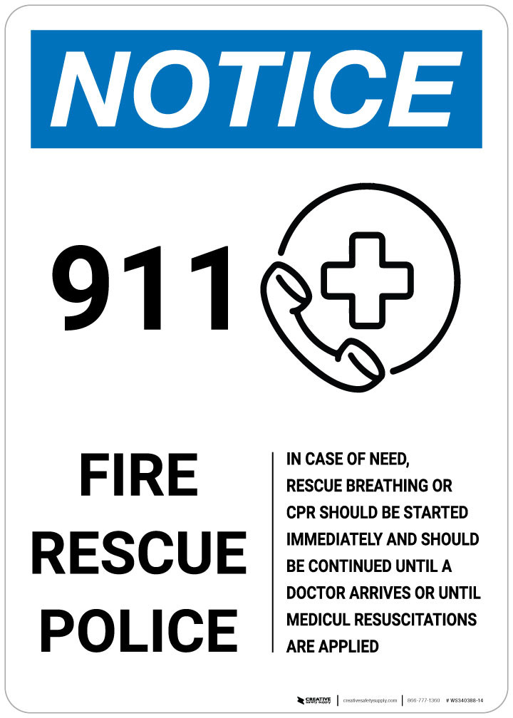 Notice: Emergency Call 911 Portrait | Creative Safety Supply