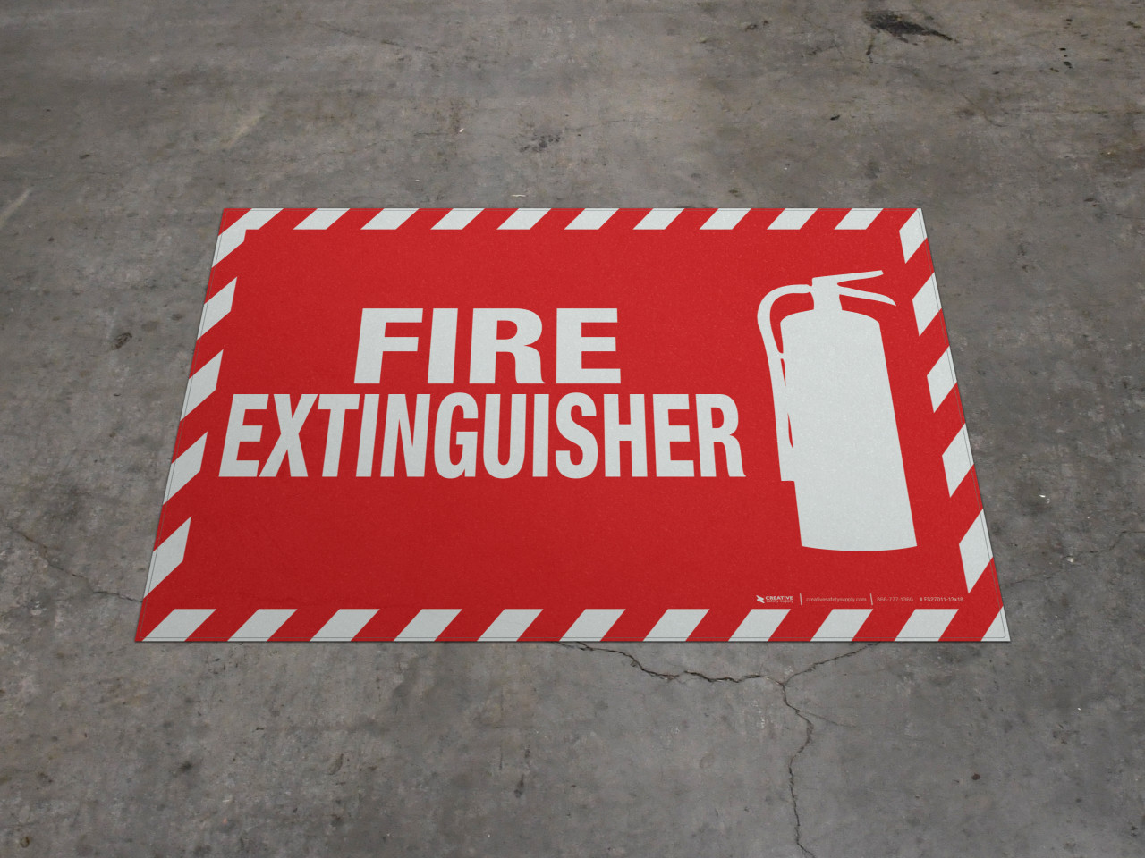 Fire Extinguisher (Rectangle with Hazard Lines) - Floor Sign