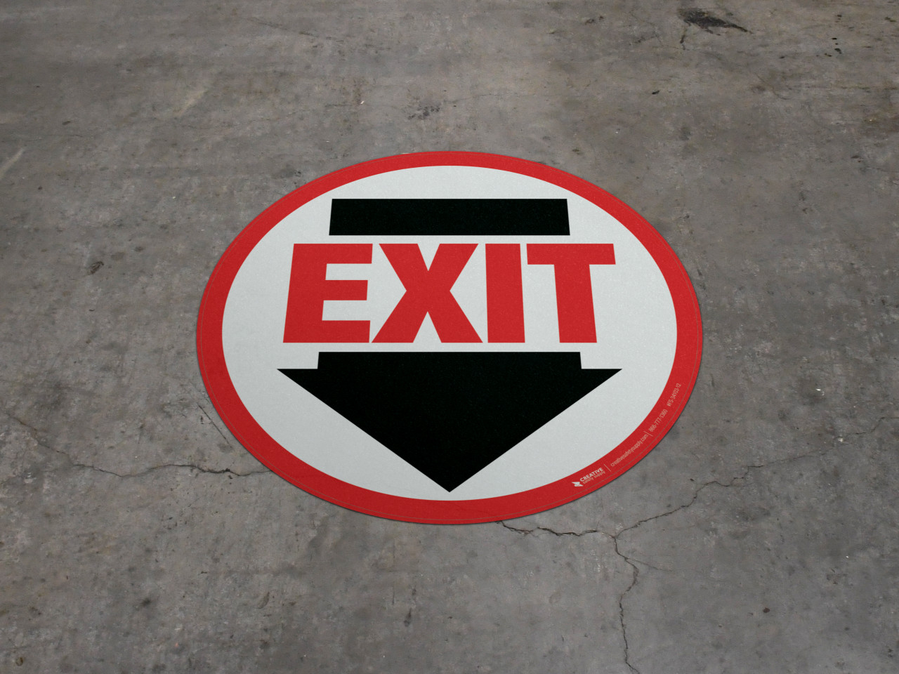 Glow: Red Exit Arrow Down (Circle) - Floor Sign