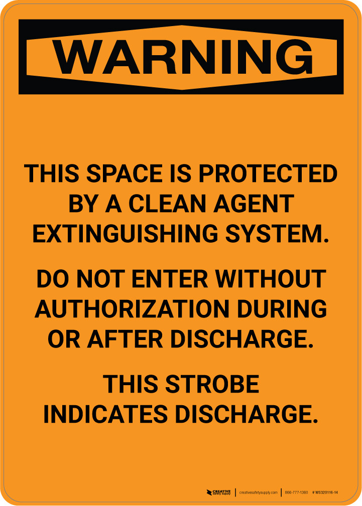 Warning: Clean Agent Extinguishing System - Portrait Wall Sign