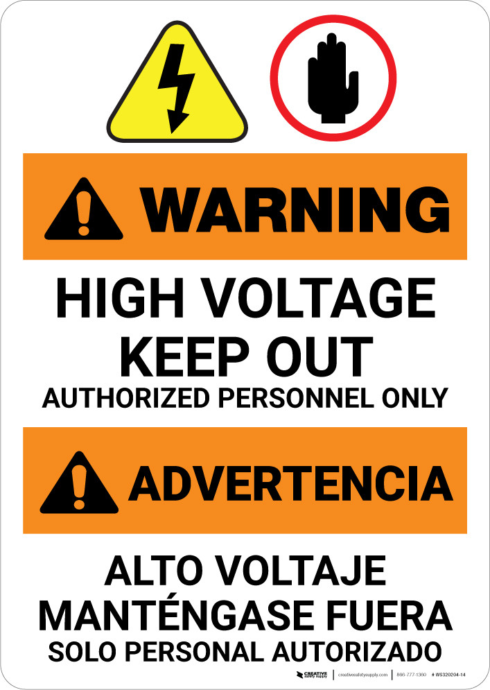 Warning: High Voltage Keep Out - Authorized Bilingual Spanish ...