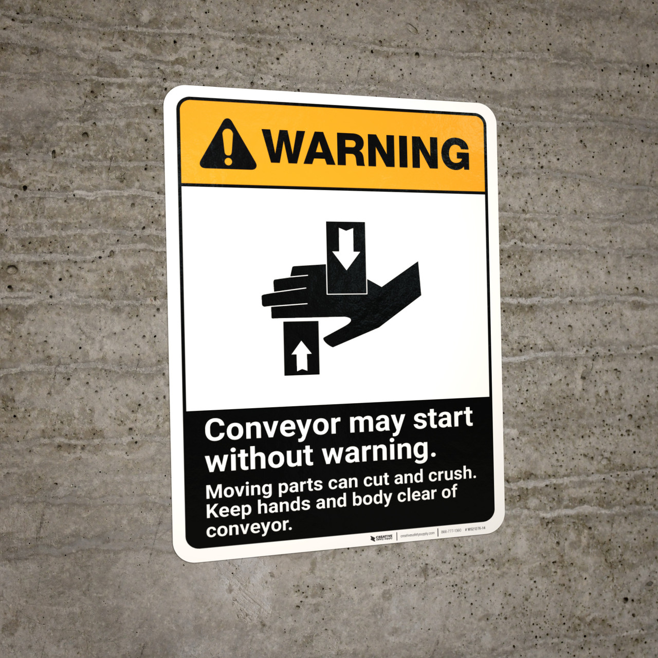 Warning: Conveyor May Start Without Warning ANSI - Portrait Wall Sign