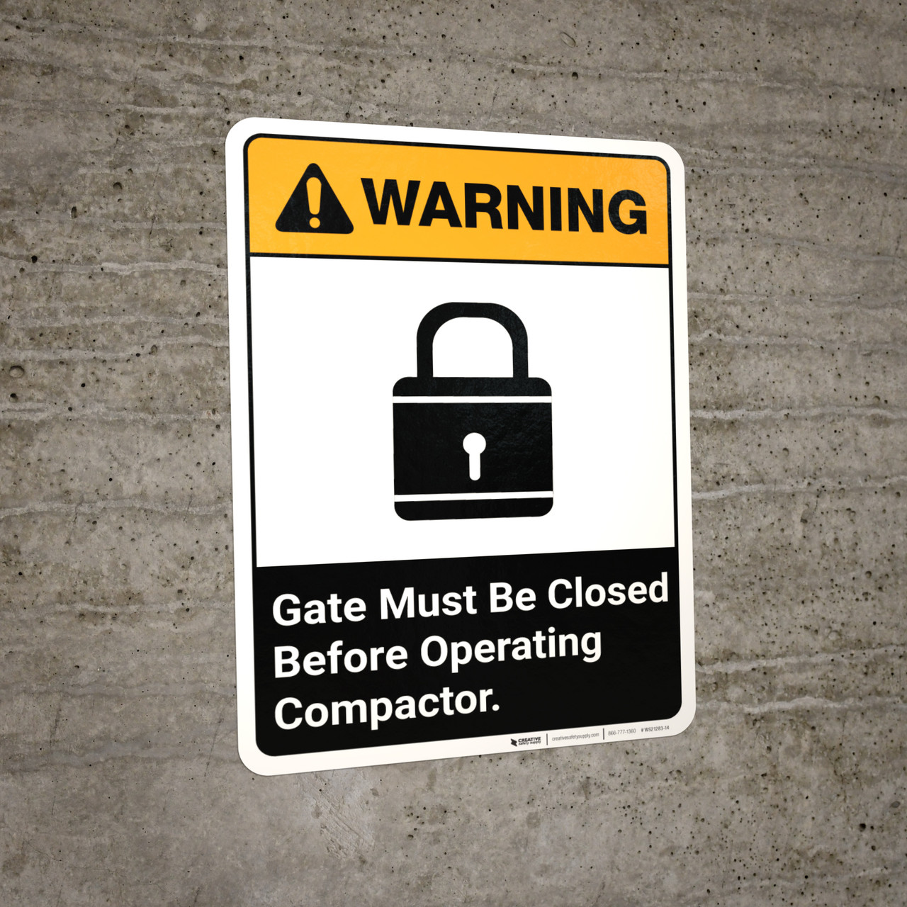 Warning: Gate Must Be Closed Before Operating Compactor ANSI - Portrait ...