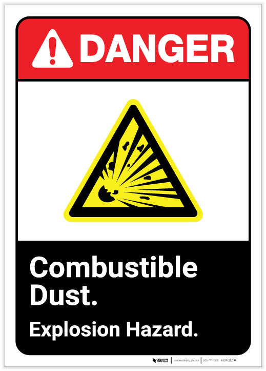 Danger: Combustible Dust Explosion Hazard ANSI Portrait - Label