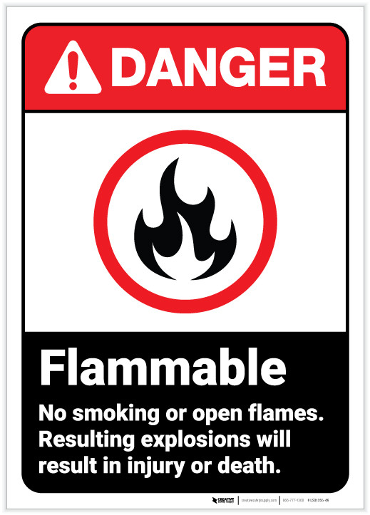 Danger: Flammable No Smoking or Open Flames ANSI - Label | Creative ...