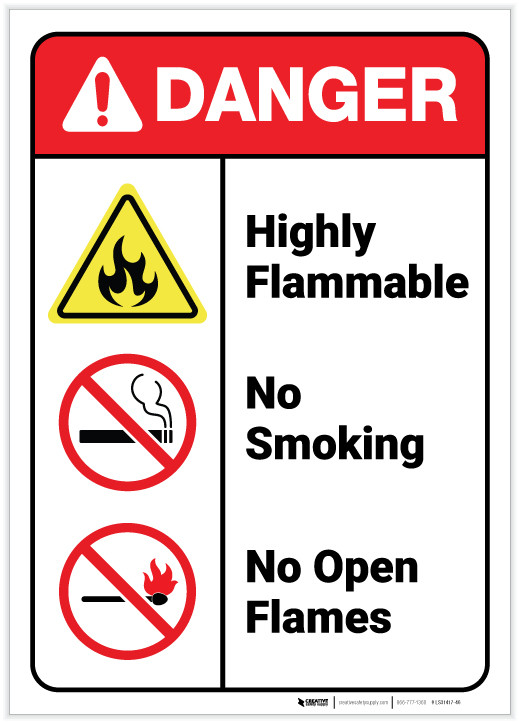 Danger: Highly Flammable No Smoking Open Flames ANSI - Label | Creative ...