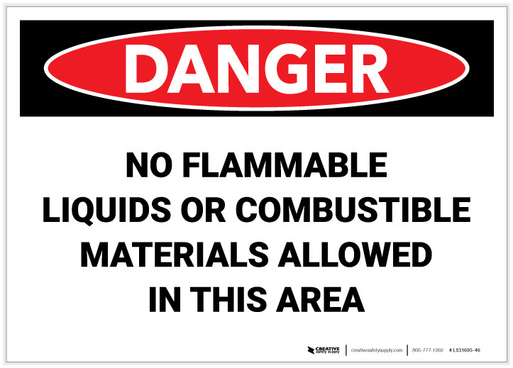 Danger: No Flammable Liquids or Combustibles in This Area - Label ...