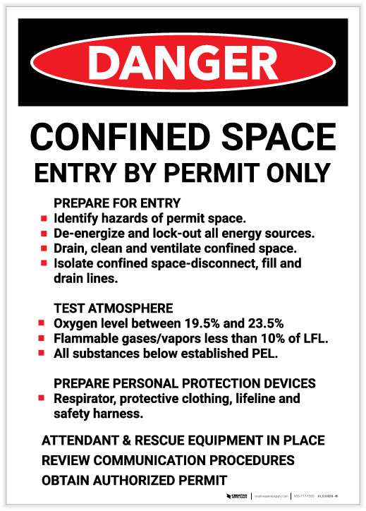 Danger: Confined Space Prepare For Entry - Label