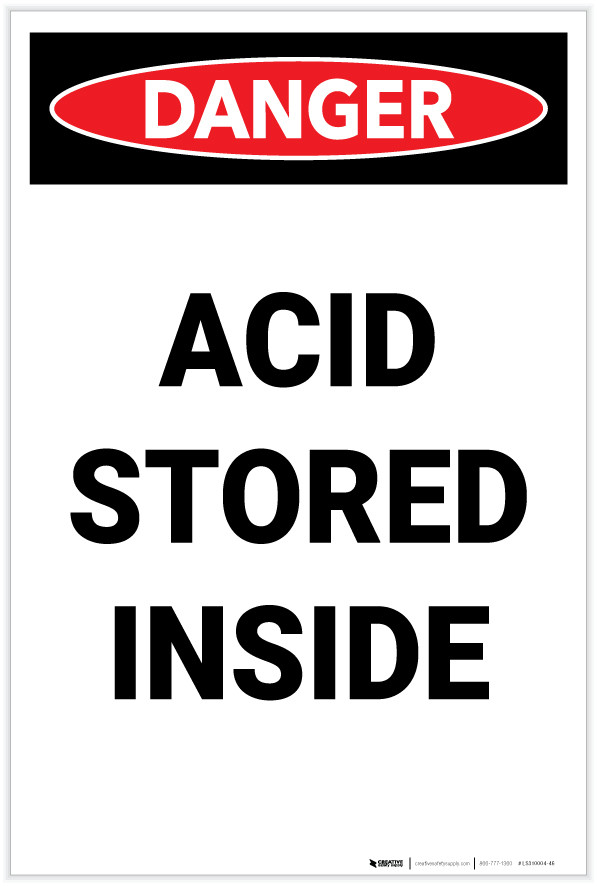 Danger: Acid Stored Inside Portrait - Label | Creative Safety Supply
