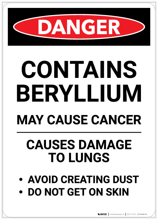 Danger: Beryllium Cancer Hazard Portrait - Label